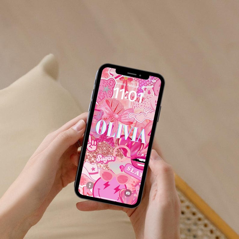 Preppy Pink Phone Wallpaper | Customisable Canva Template | Aesthetic ...