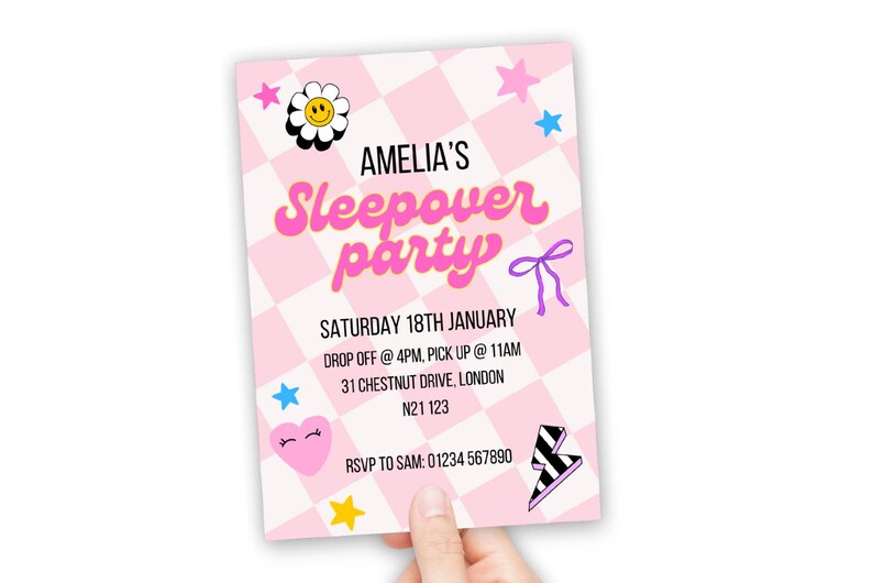 Preppy Cute Sleepover Party Invite - Editable - Etsy