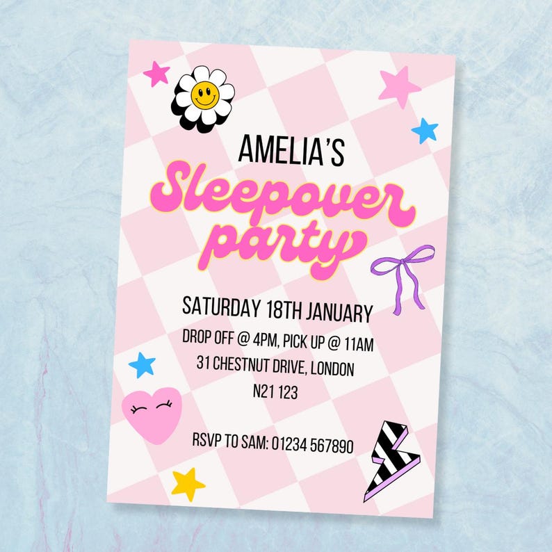 Preppy Cute Sleepover Party Invite - Editable - Etsy