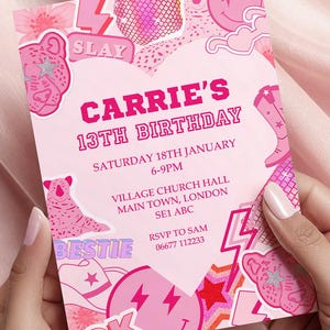 Preppy Pink Party Invitation Template Editable Canva Design Printable ...