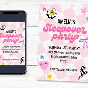 Preppy Cute Sleepover Party Invite - Editable - Etsy