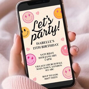 Smiley Birthday Party Invitation | Editable Template | Digital Download ...