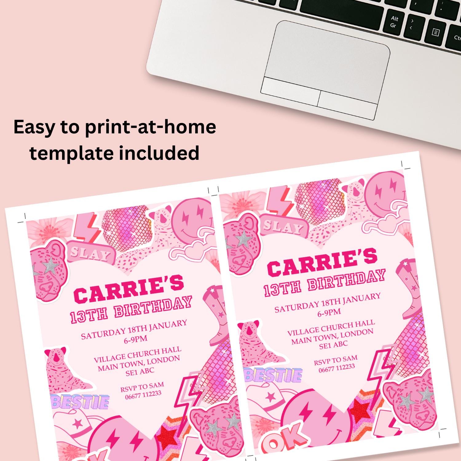 Preppy Pink Party Invitation Template | Editable Canva Design ...