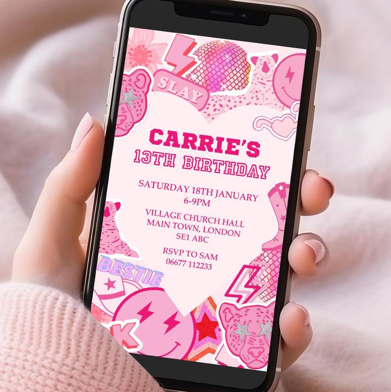 Preppy Pink Party Invitation Template | Editable Canva Design ...