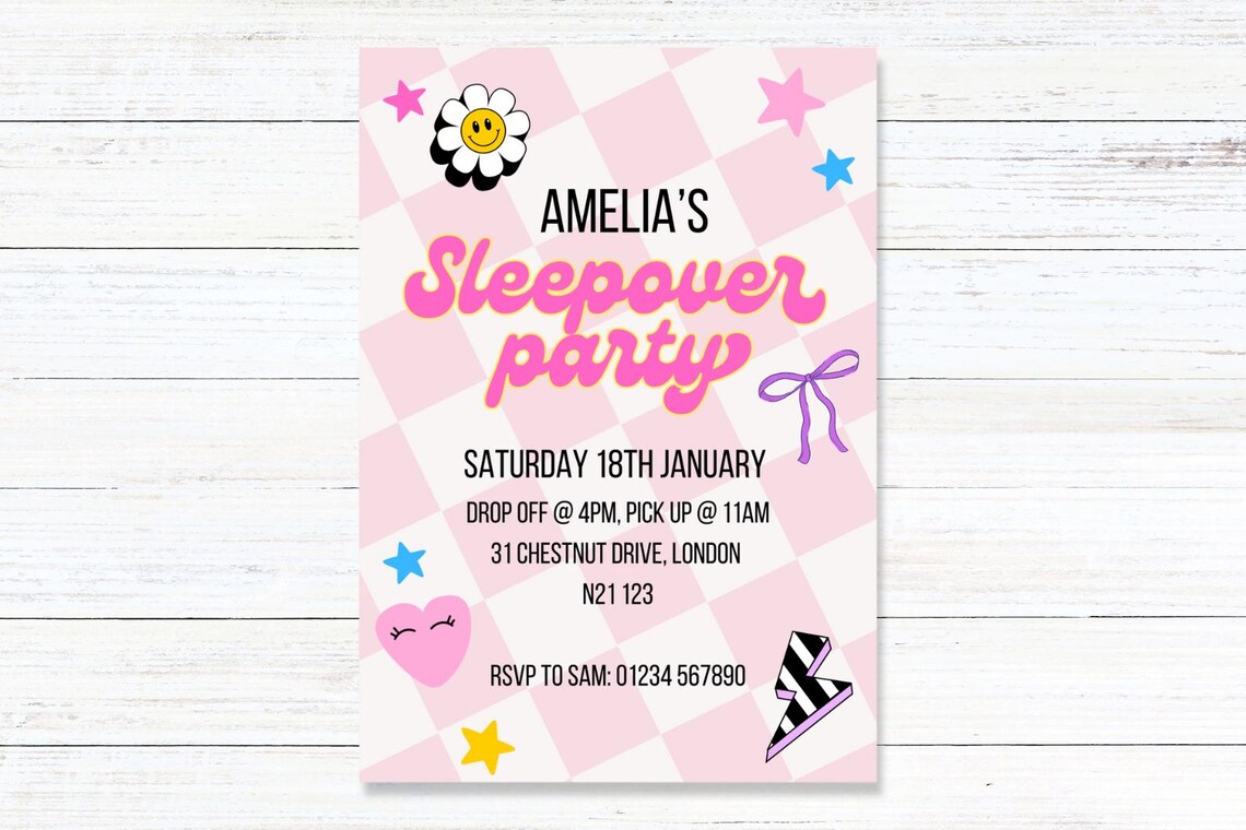 Preppy Cute Sleepover Party Invite - Editable - Etsy
