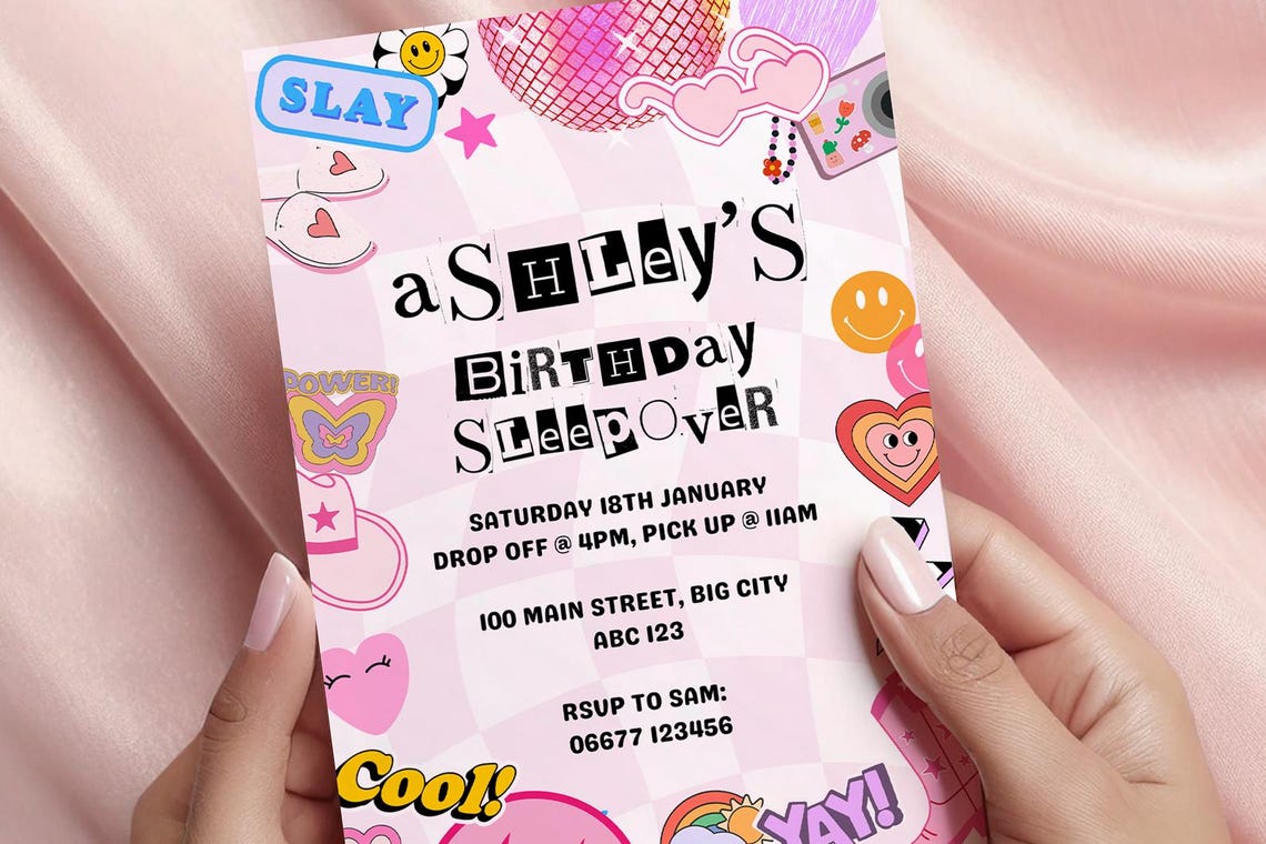 Editable Sleepover Birthday Invitation | Cute Collage Aesthetic Party ...