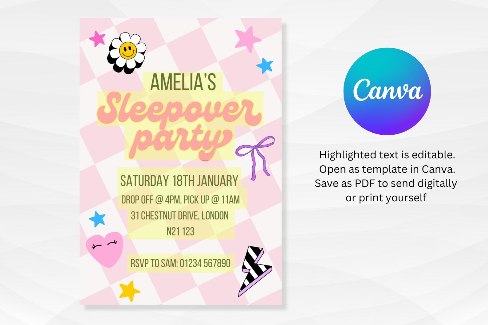 Preppy Cute Sleepover Party Invite - Editable - Etsy