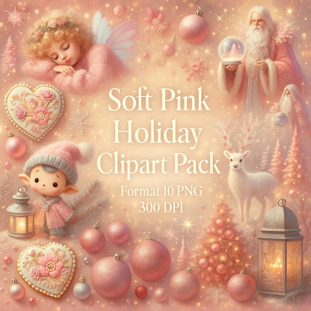 Soft Pink Holiday Clipart Pack | 10 PNG | Ornaments, Baubles & Festive ...
