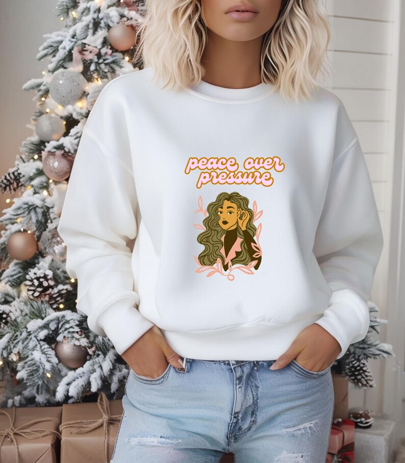 Calm Girl Era Jumper White Peace Over Pressure Crewneck Sweatshirt for ...