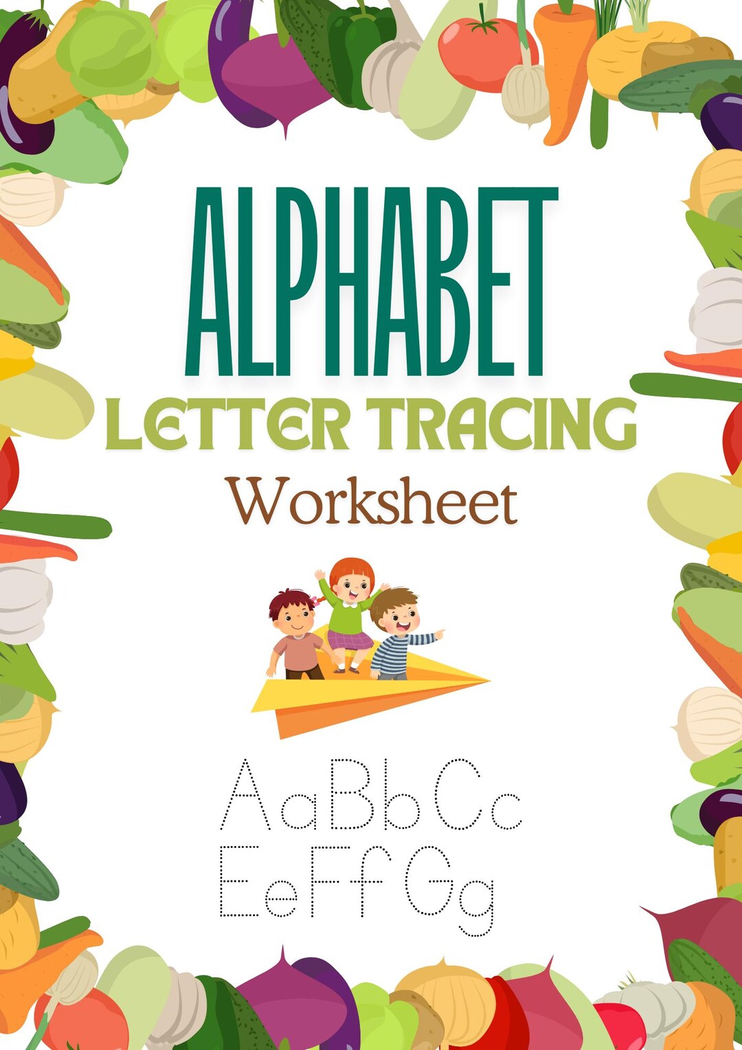 A-Z Alphabet Letter Tracing Worksheets Fruits and Vegetables Theme Kids ...