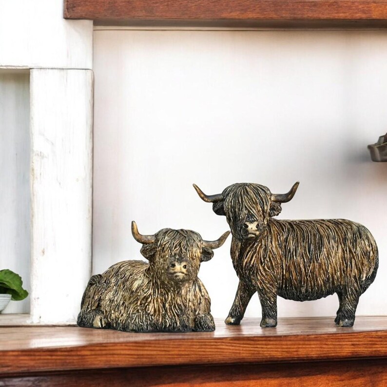 Highland Cow Ornament Scottish Highland Coo Gold Decor Rustic Farmhouse ...