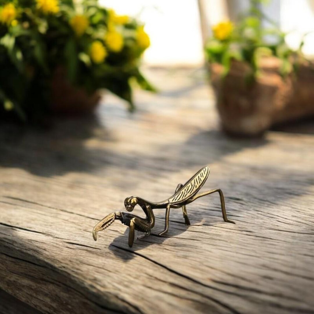 Vintage Solid Brass Mantis Statue Handcrafted Copper Insect Ornament ...