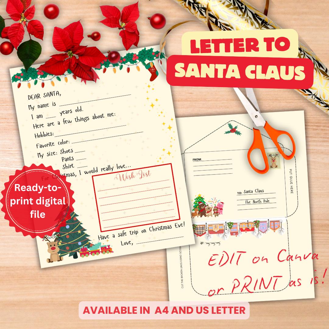 Christmas Wish List Letter to Santa With Envelope editable & Printable ...