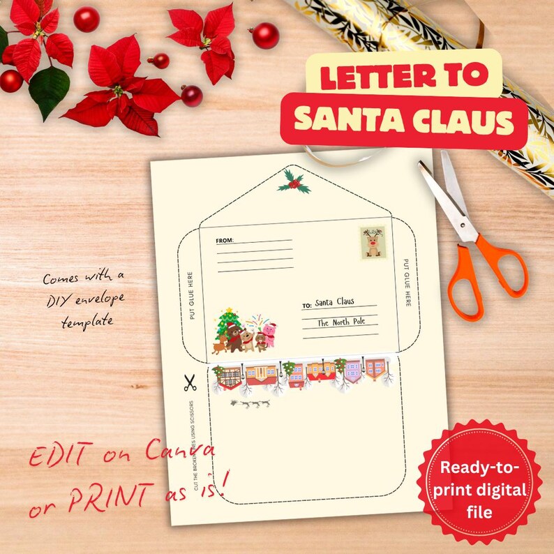 Christmas Wish List Letter to Santa With Envelope editable & Printable ...