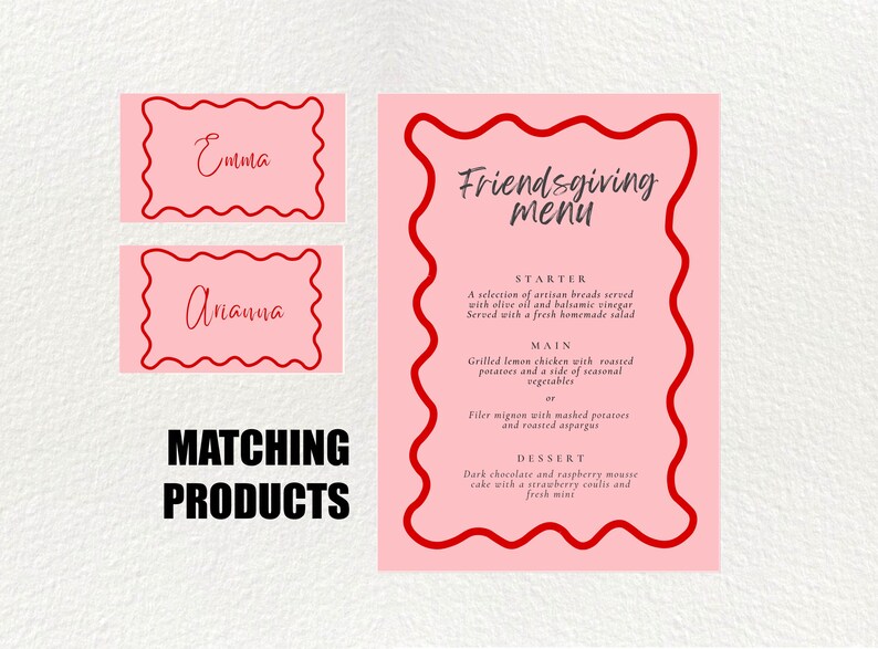 Wavy Pink Name Tags Template, Hand Drawn Name Cards, Colorful Editable ...