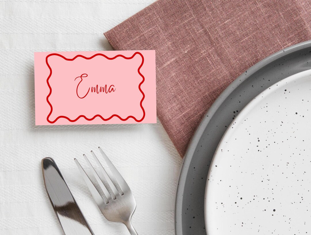 Wavy Pink Name Tags Template, Hand Drawn Name Cards, Colorful Editable ...