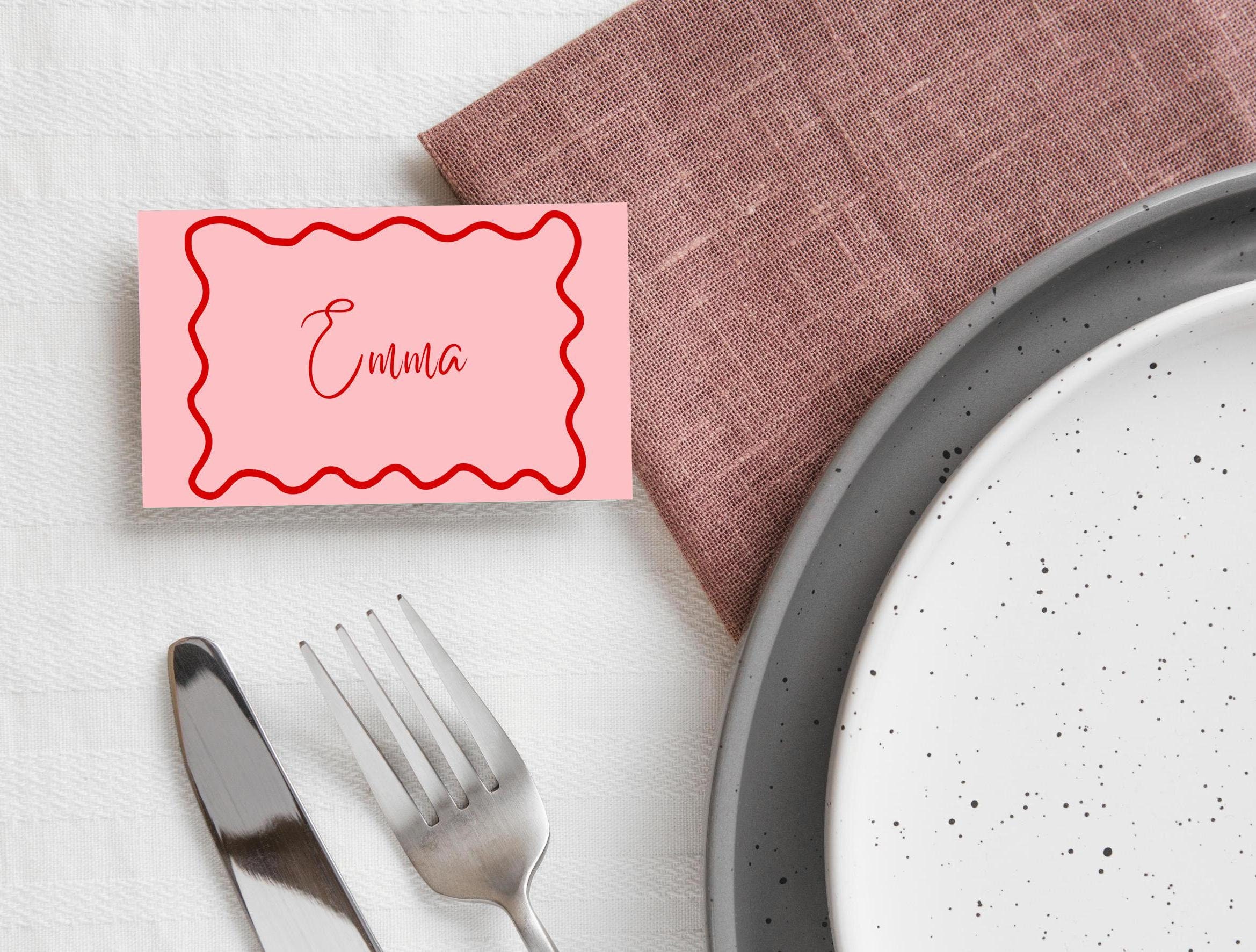 Wavy Pink Name Tags Template, Hand Drawn Name Cards, Colorful Editable ...