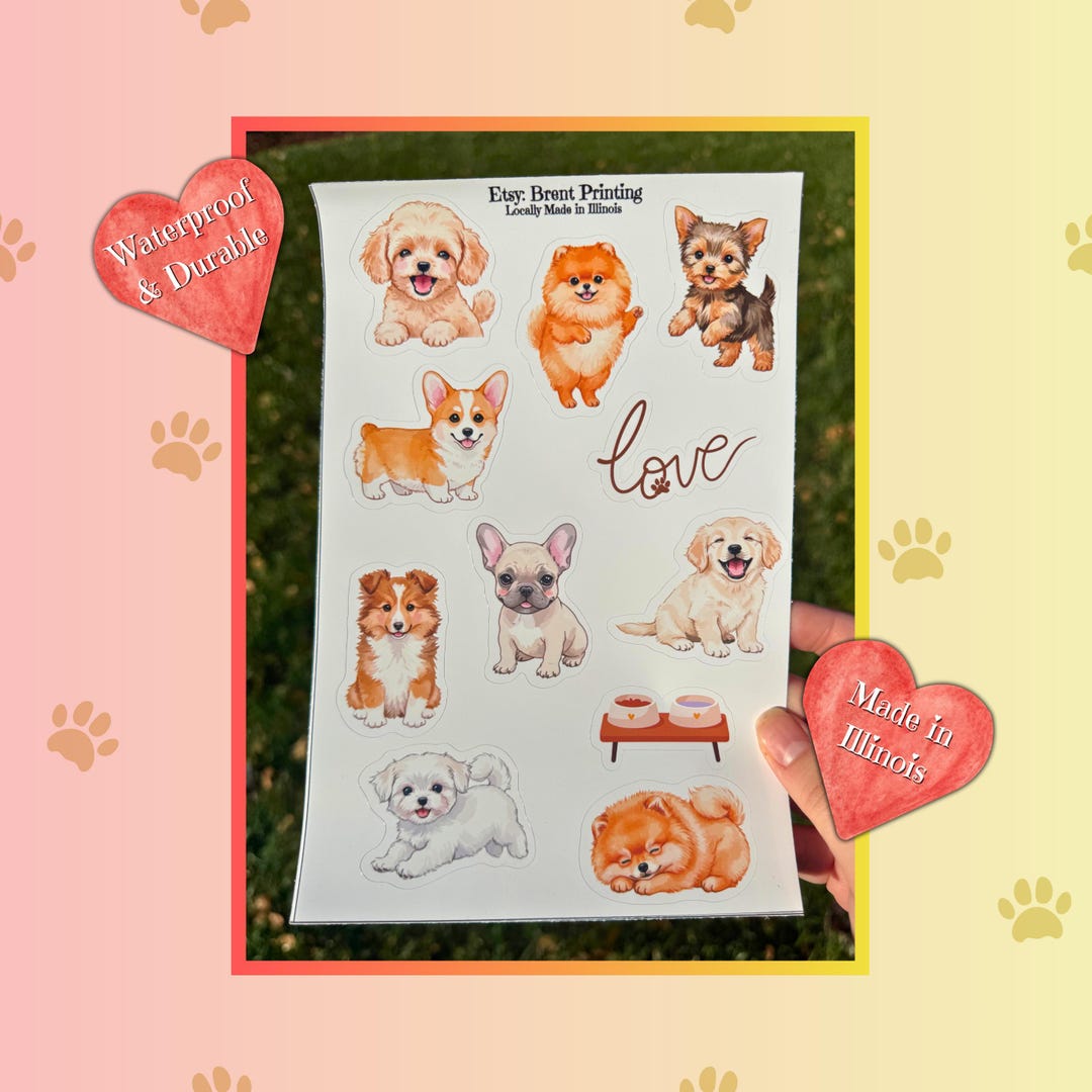 Cute Puppy Love Sticker Sheet | Dog Stickers | Waterproof Decals ...