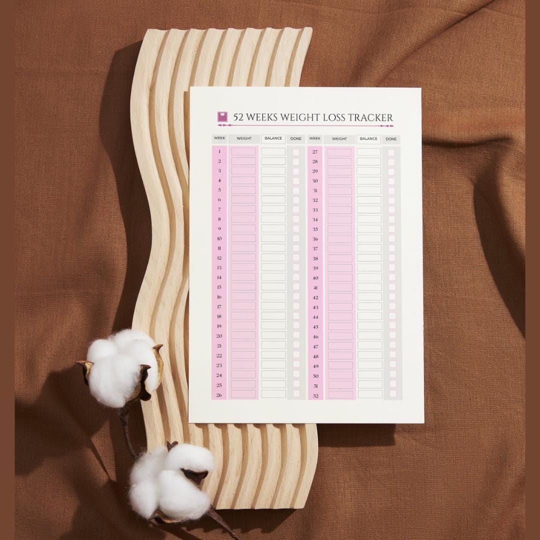 Minimalist Weight Loss Tracker. Printable 52 Weeks Weight Loss Journal ...