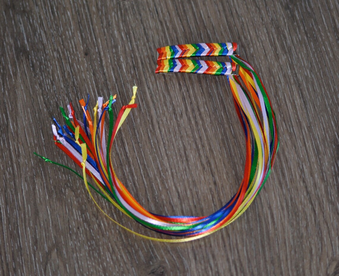 Braided Rainbow Ribbon Barrettes - Rainbow Bright Inspired - Etsy