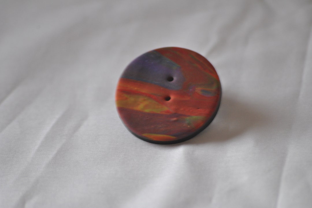 1.5 Inch Round Tye Die Looking Button - Hand Made Polymer Clay Button ...