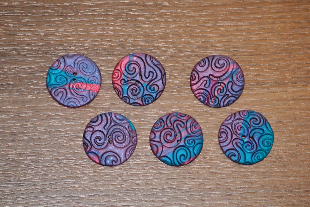 Pink Purple and Blue Swirl Buttons - Set of 6 - Etsy
