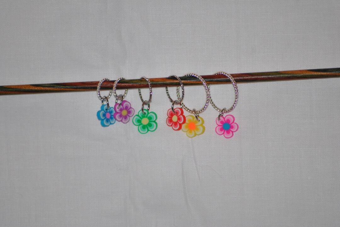 Neon Flower Stitch Markers - Set of 6 - Cute Flower Clay Charms ...