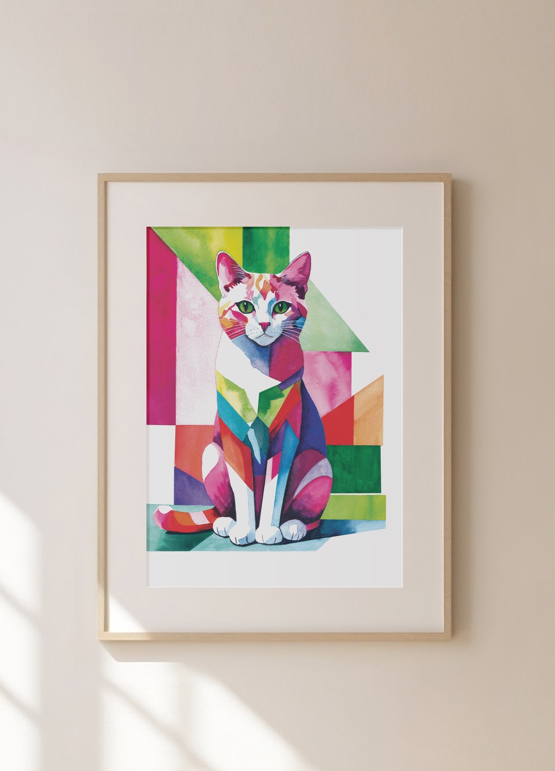 Modern Cat Art Print, Sitting Cat, Colorful Cat Art, Watercolor Fine ...