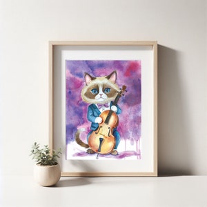 Cat Art Print, Cat Playing Bass, Cat Musician, Cat Lovers, Kitty ...