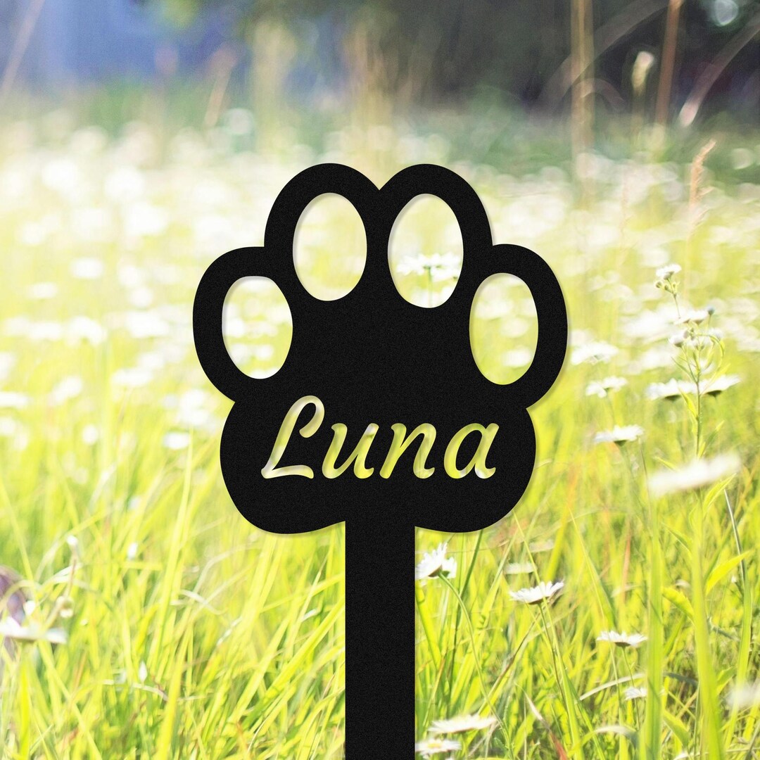 Dog Paw Heart Metal Sign, Personalized Pet Memorial Metal Garden Sign ...