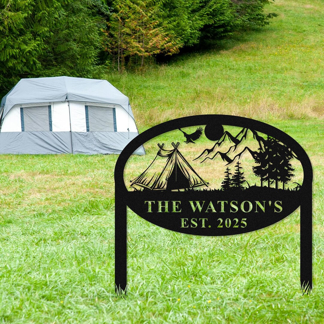 Custom Tent Camper Sign, Personalized Camping Metal Sign, Campsite Sign ...