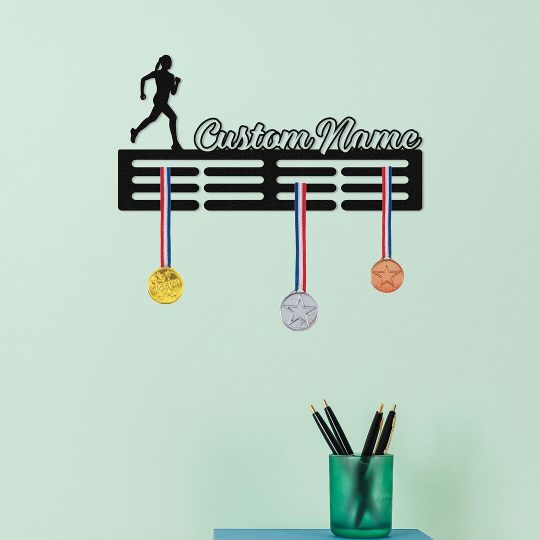 Personalized Running Medal Holder, Custom Female or Male Runner Medal ...