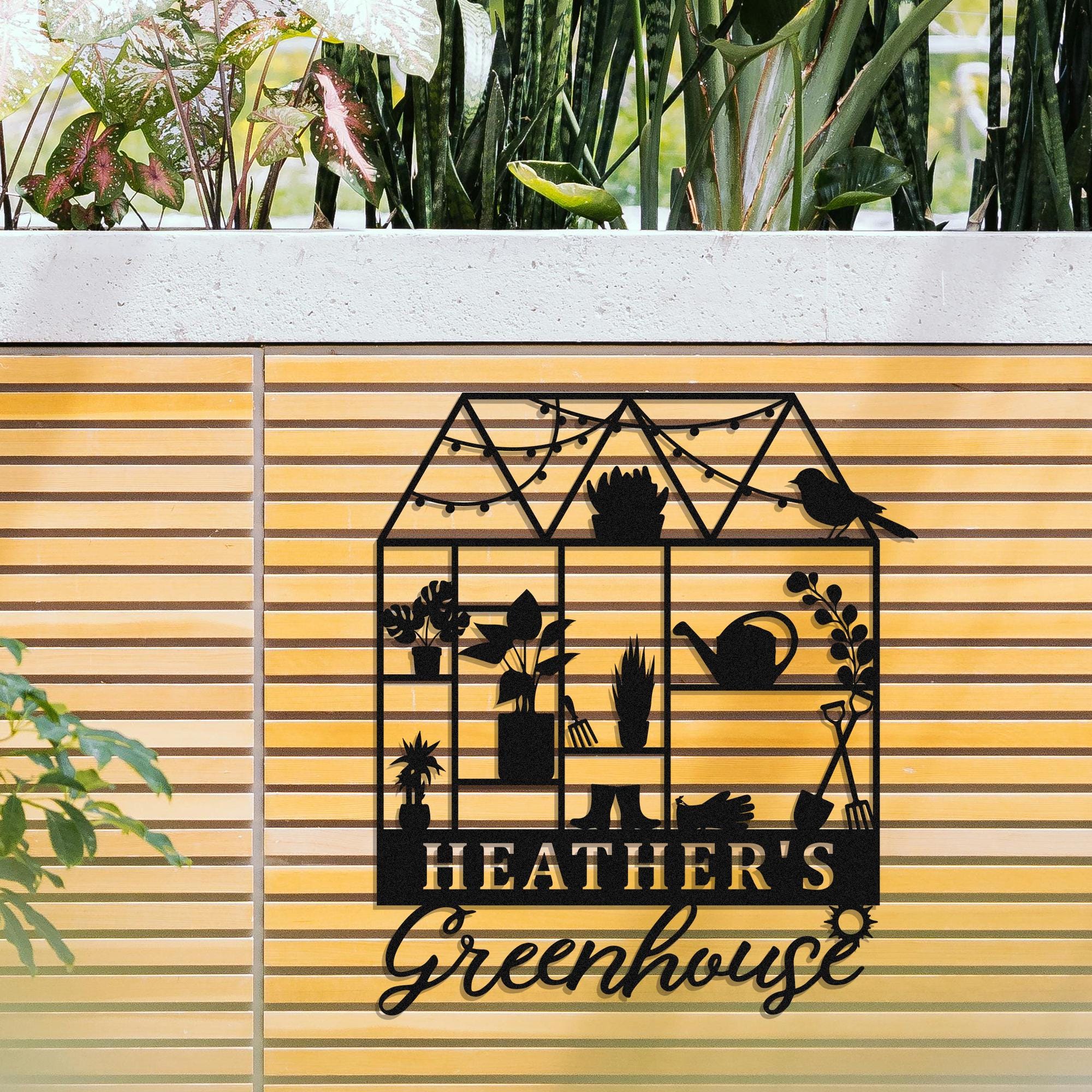 Custom Metal Greenhouse Name Sign, Personalized Hanging Garden Sign ...