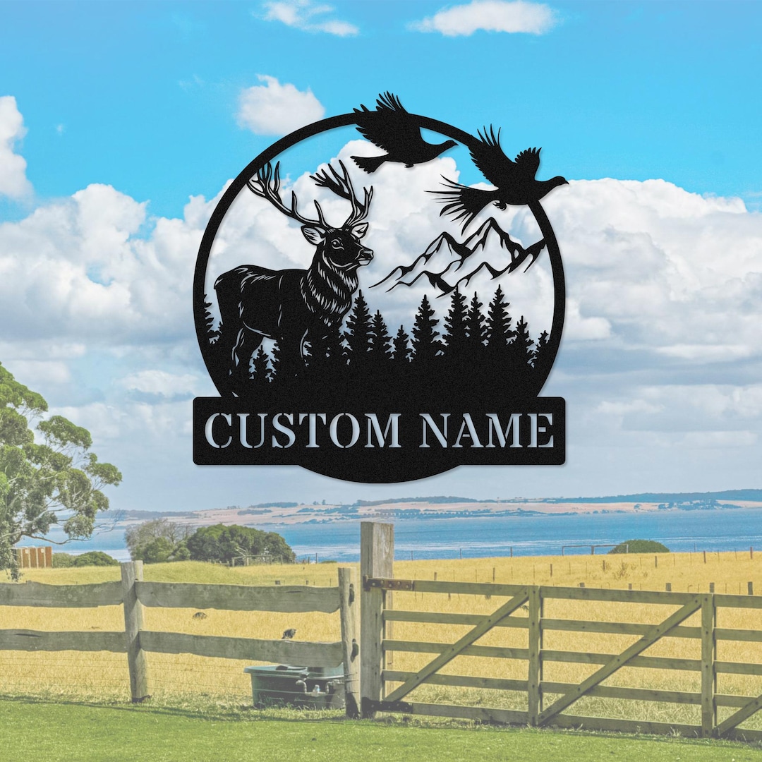 Custom Deer Forest Metal Sign, Personalized Deer Metal Cabin Sign ...
