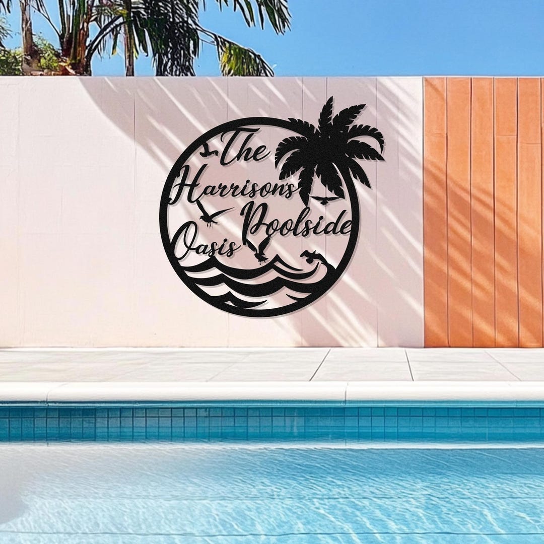 Personalized Palm Tree Oasis Sign Metal Sign, Poolside Decor, Palm ...