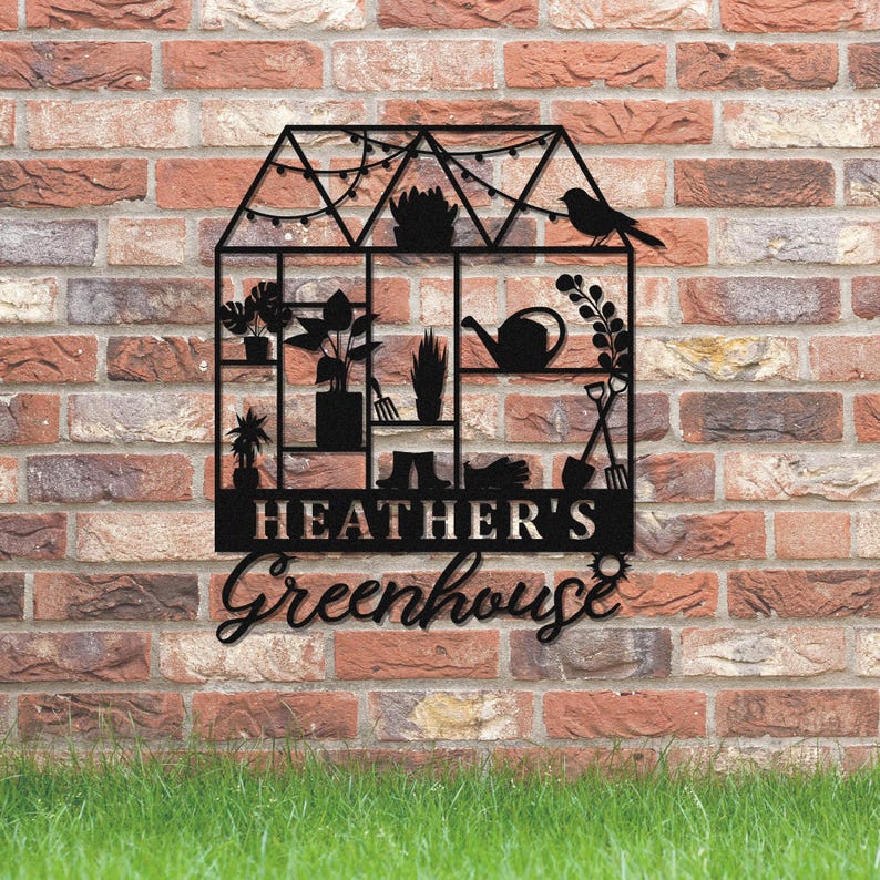 Custom Metal Greenhouse Name Sign, Personalized Hanging Garden Sign ...