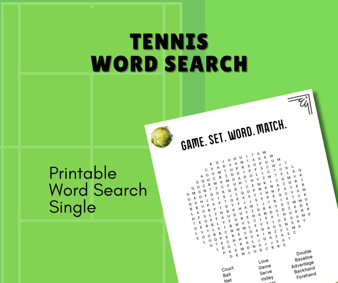 Tennis Word Search Printable - Etsy