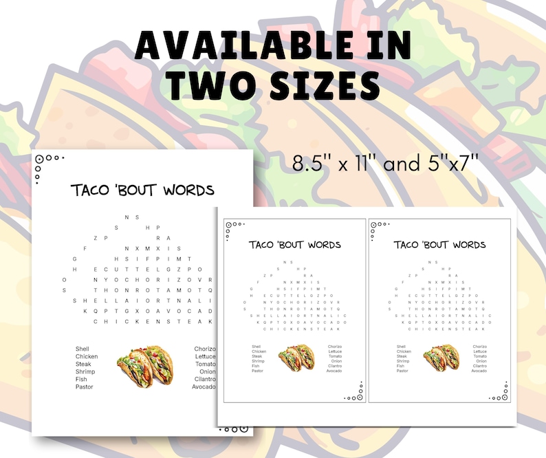 Taco Word Search Printable - Etsy