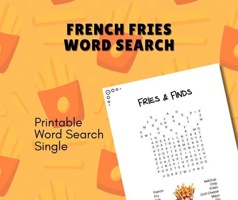 French Fries Word Search Printable - Etsy