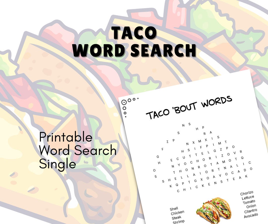 Taco Word Search Printable - Etsy