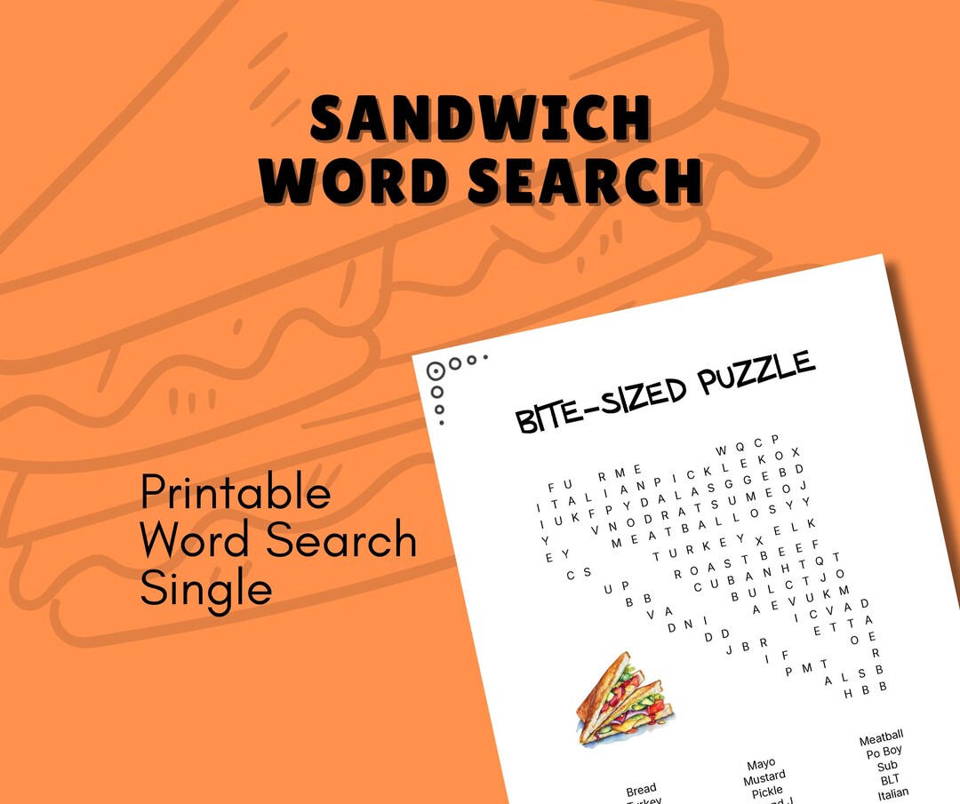Sandwich Word Search Printable - Etsy