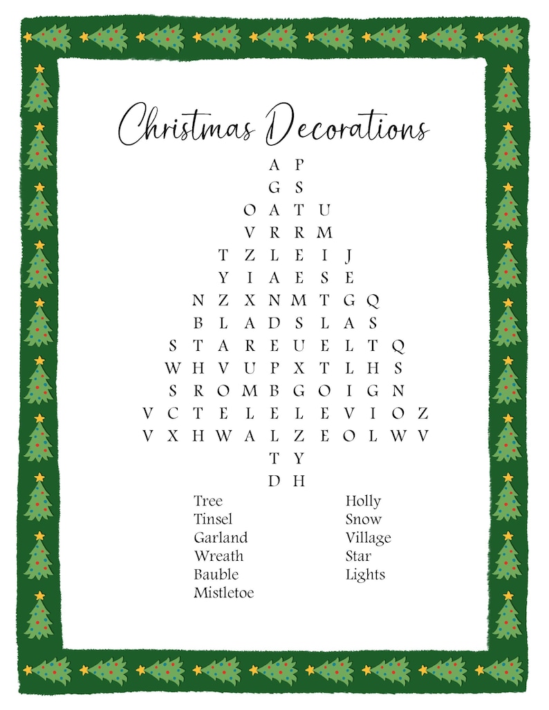 Christmas Decorations Word Search - Etsy