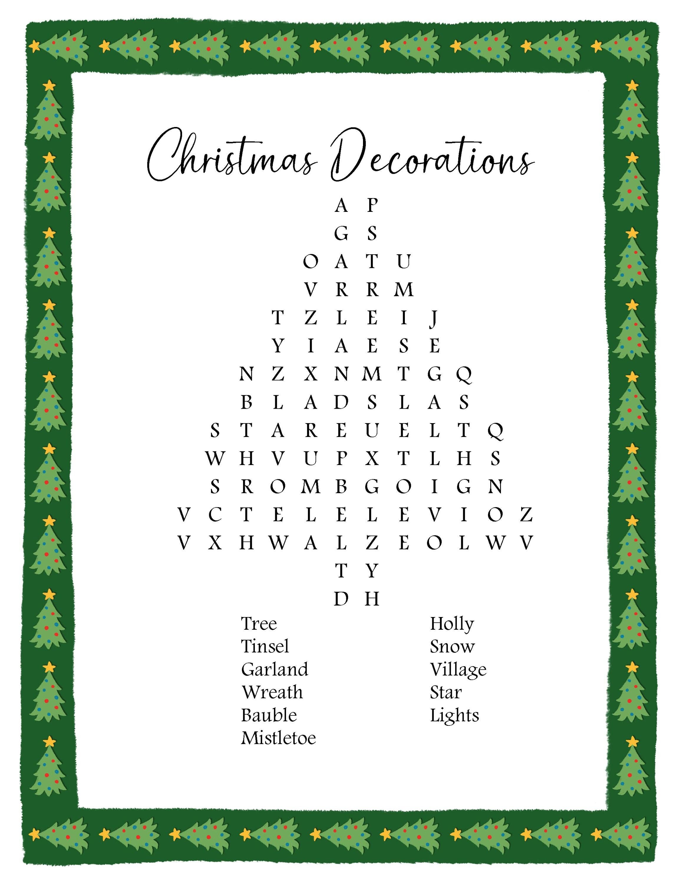 Christmas Decorations Word Search - Etsy