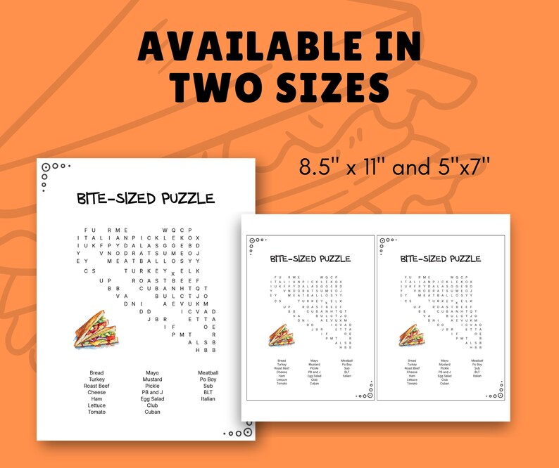 Sandwich Word Search Printable - Etsy