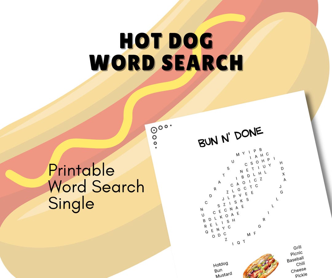 Hot Dog Word Search Printable - Etsy