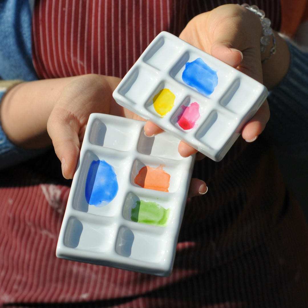 Handmade Ceramic Paint Palette, Artist Paint Mixing Tray With 7 Wells ...