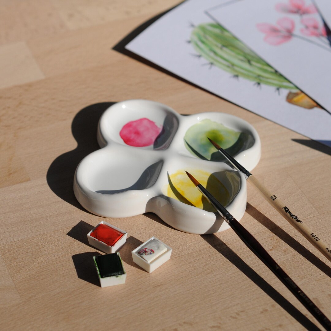 Unique Clover Ceramic Palette, Handmade 4-well Paint Mixing Tray ...