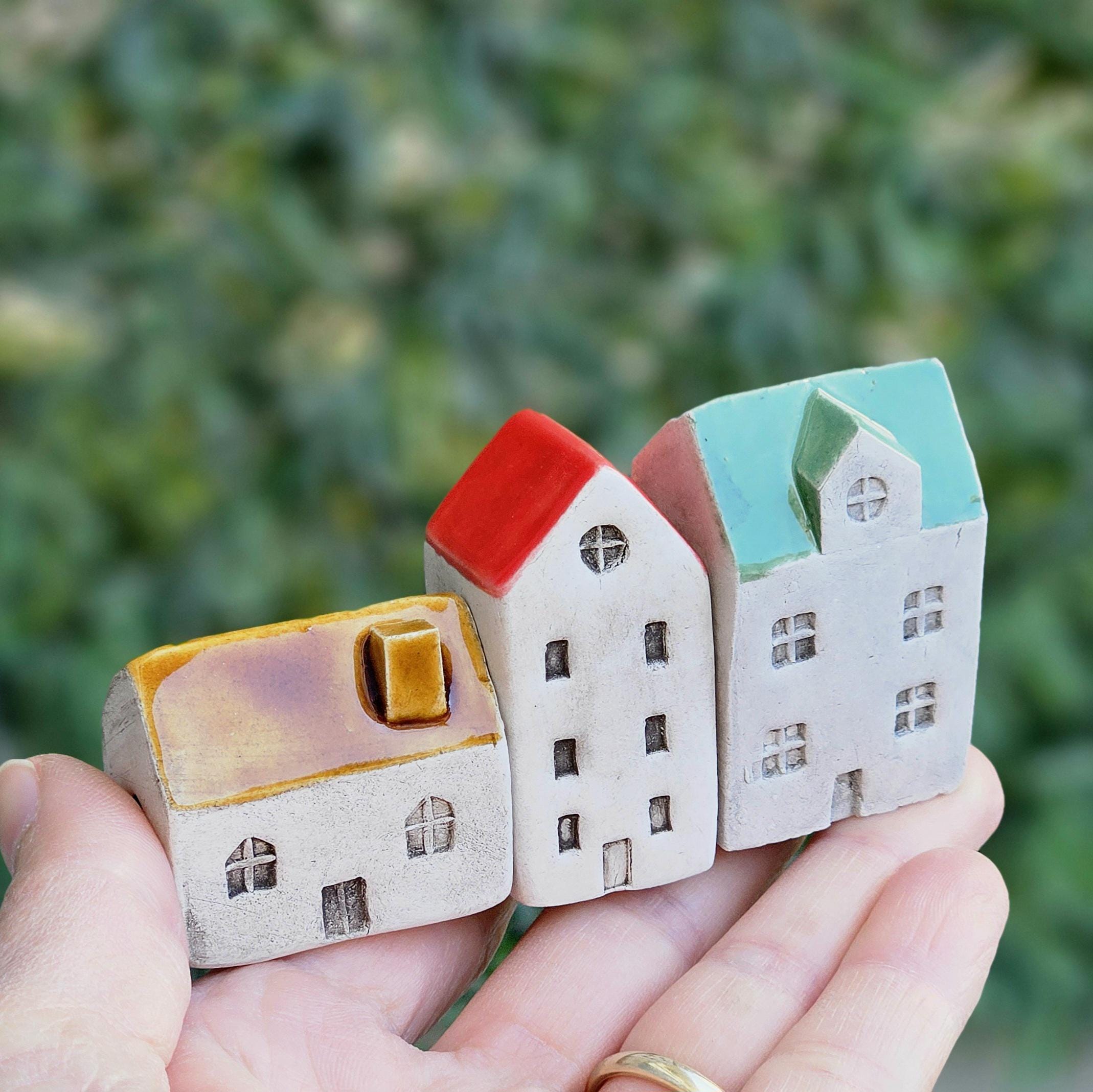 Handmade Ceramic House Decor: Set of 3 Miniature Colorful Houses - Etsy