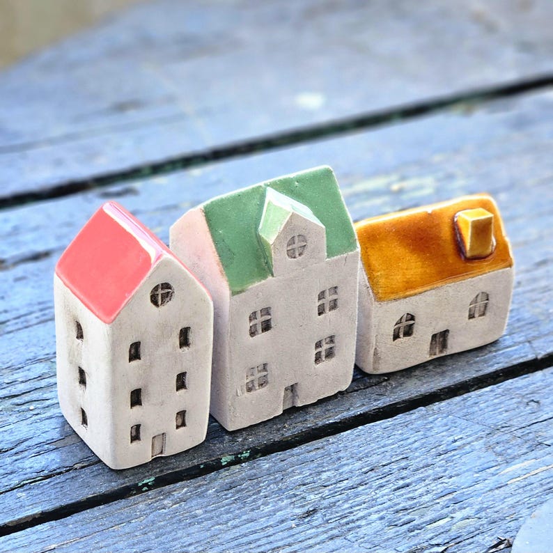 Handmade Ceramic House Decor: Set of 3 Miniature Colorful Houses - Etsy