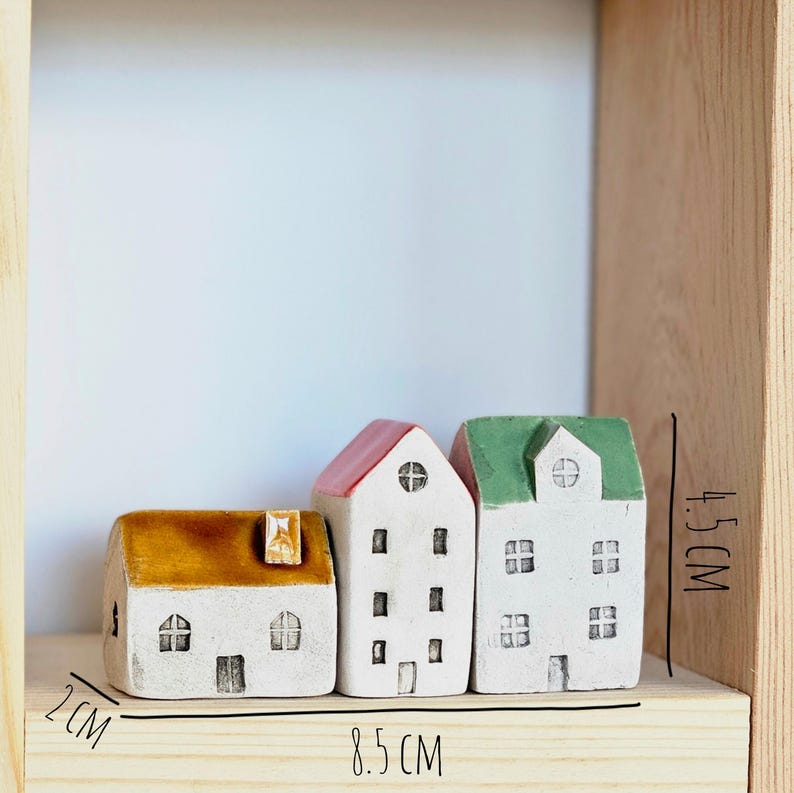 Handmade Ceramic House Decor – Set of 3 Colorful Miniature Houses ...